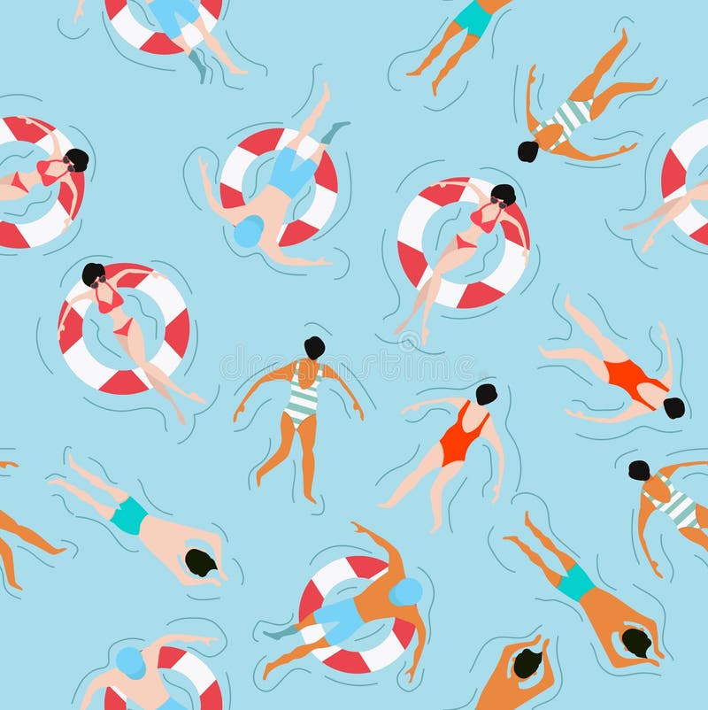 Peoples Swimming Summer Pattern Stock Vector - Illustration of seamless ...