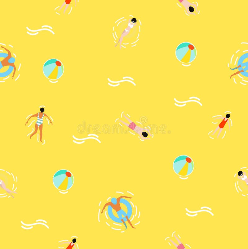 Peoples Swimming Summer Vector Seamless Pattern Stock Vector ...