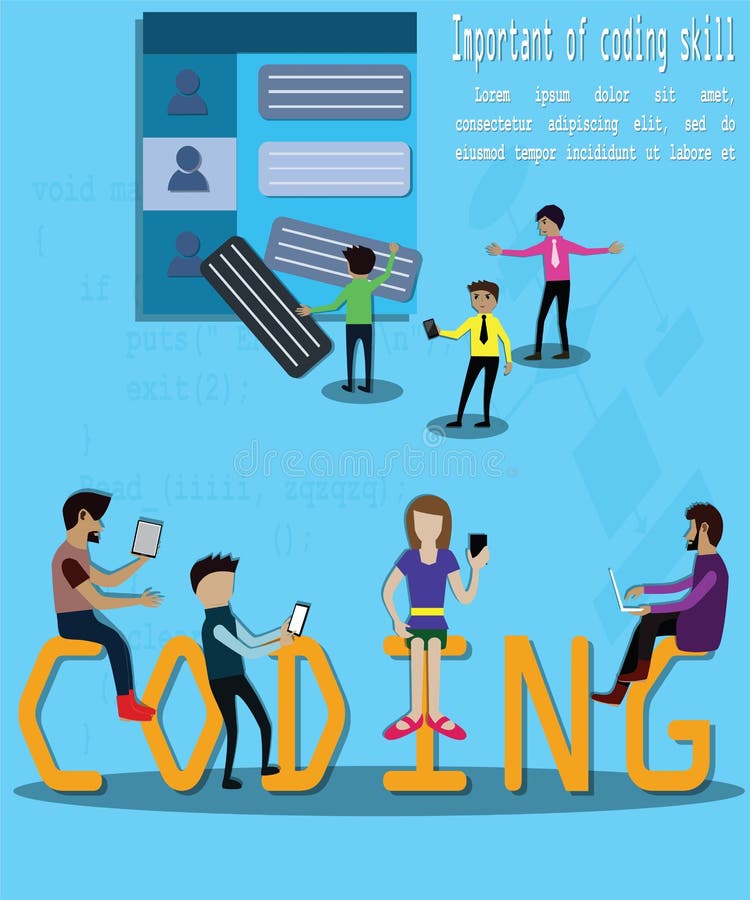 Peoples Were Sitting on the Coding`s Word and Standing Front of Mobile ...