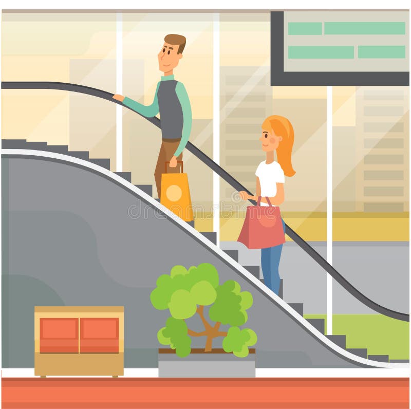 Peopple Op Roltrap in Bureaucentrum Vector Illustratie - Illustration ...