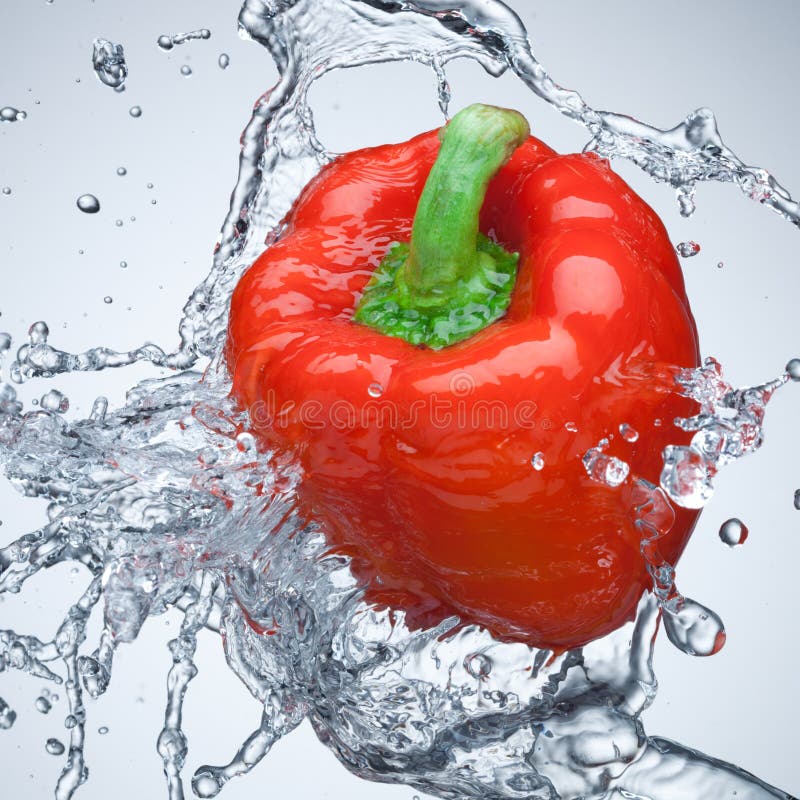 Peperone Dolce Rosso in Acqua Fotografia Stock - Immagine di intero ...