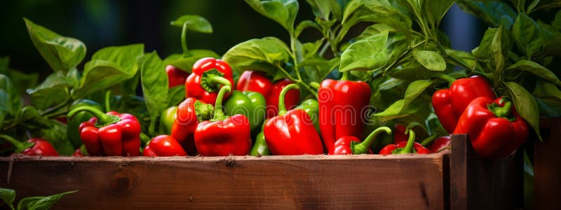 Pepper in a Box in the Garden. Selective Focus Stock Photo - Image of ...