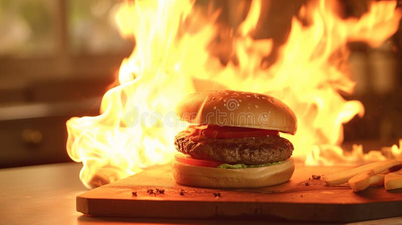 Pepper Burger Burning on Fire Stock Photo - Image of spicy, indicator ...