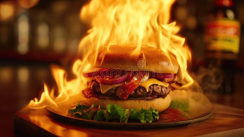 Pepper Burger Burning on Fire Stock Photo - Image of spicy, chili ...