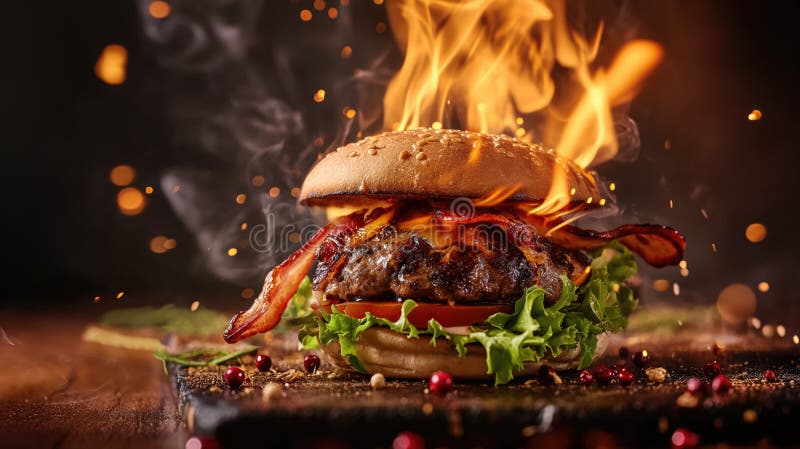 Pepper Burger Burning on Fire Stock Image - Image of mild, asian: 306018123