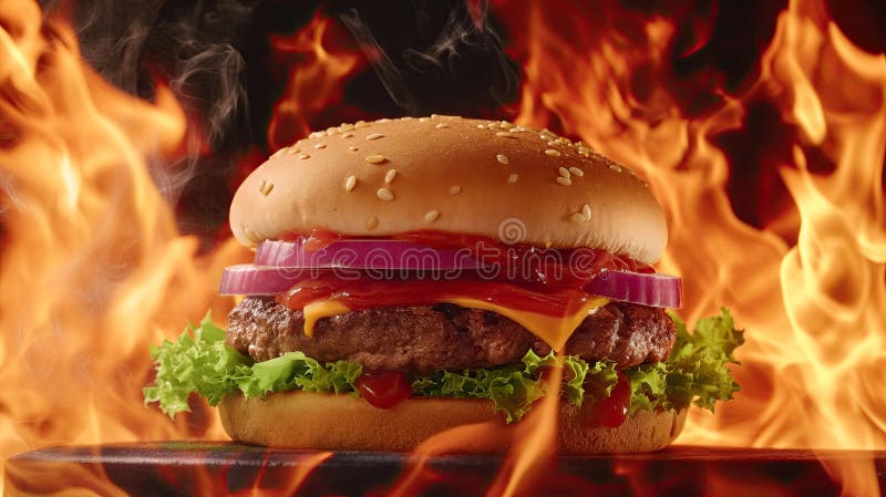 Pepper Burger Burning on Fire Stock Image - Image of abstract ...