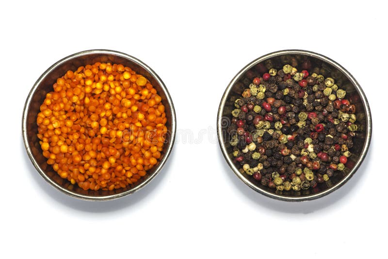 Pepper Grains are Red, Black, White Spices, Float in a Silver Bowl ...