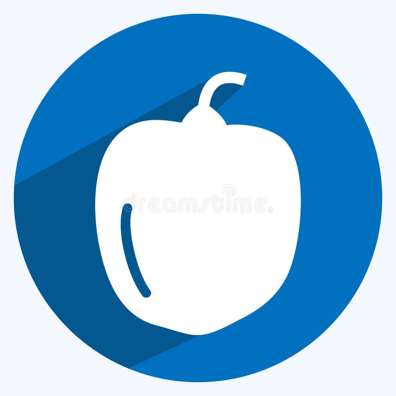 Pepper Icon in Trendy Long Shadow Style Isolated on Soft Blue ...