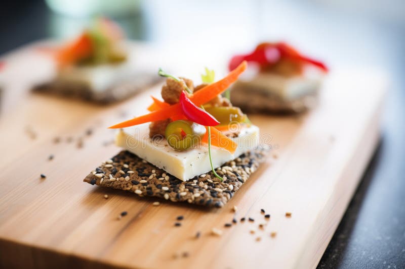 Pepper Jack Cheese on Rye Cracker, Chili Flake Garnish Stock Photo ...