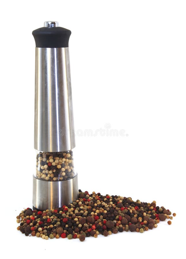 Pepper Mill and Several Pepper Grains Stock Photo - Image of mill ...