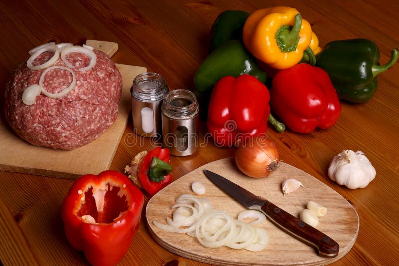 Pepper and minced stock image. Image of kitchen, knife - 38998507