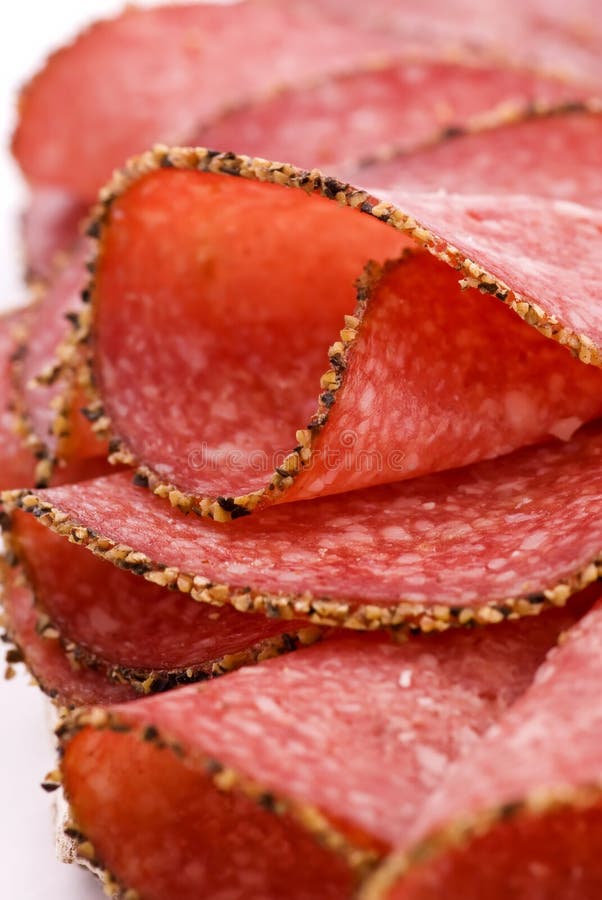 Pepper salami slice stock image. Image of snack, salami - 22558227