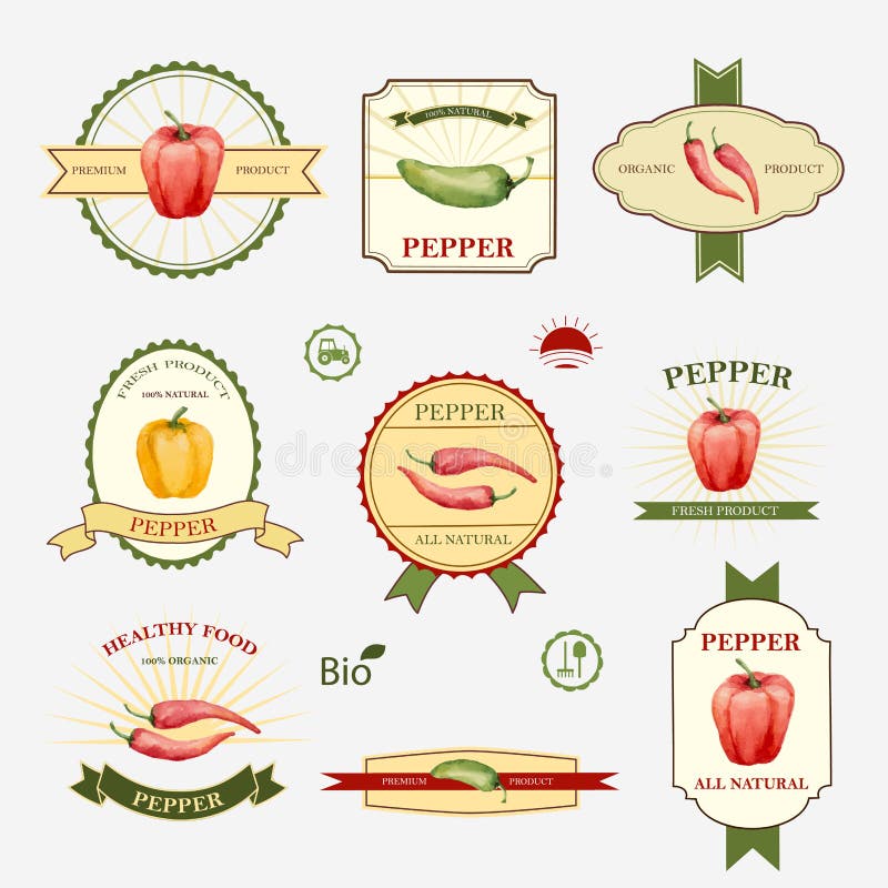 Pepper, Set of Label Design Stock Vector - Illustration of logo ...