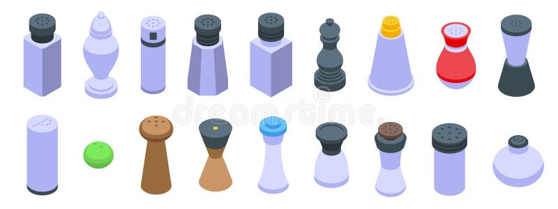 Pepper Shaker Icons Set Isometric Vector. Glass Mill Cap Stock ...