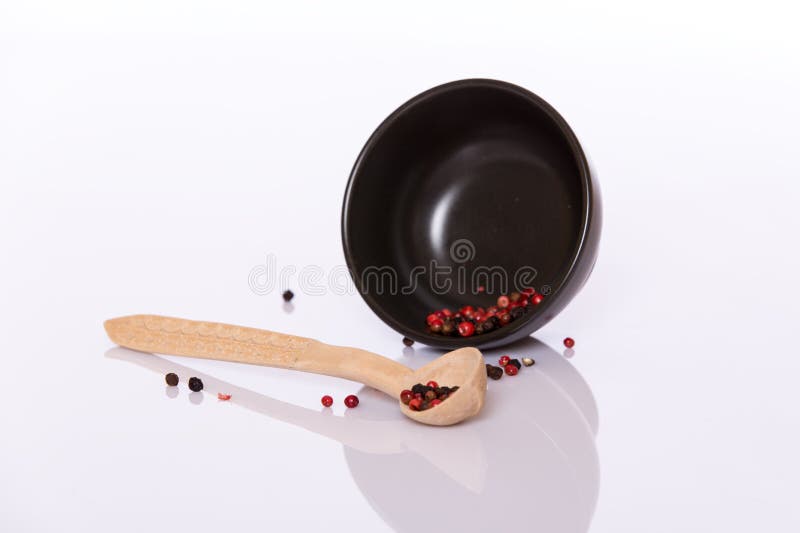 Pepper in spoon stock image. Image of food, wooden, white - 30754309