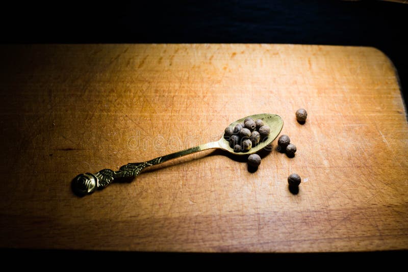 Pepper on a spoon stock photo. Image of pepper, high - 153312680