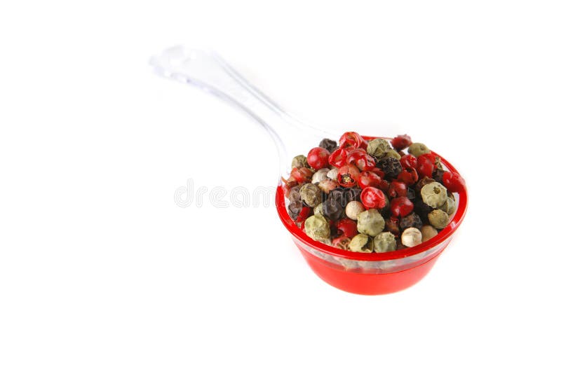 Pepper in spoon on white stock image. Image of cooking - 15129623