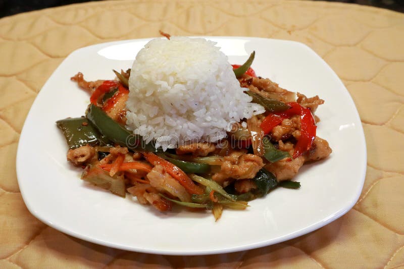 Pepper Steak Over Steamed Rice Stock Image - Image of steamed, white ...