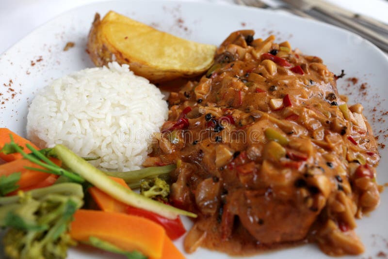 Pepper steak with rice stock image. Image of beef, garnish - 45431063