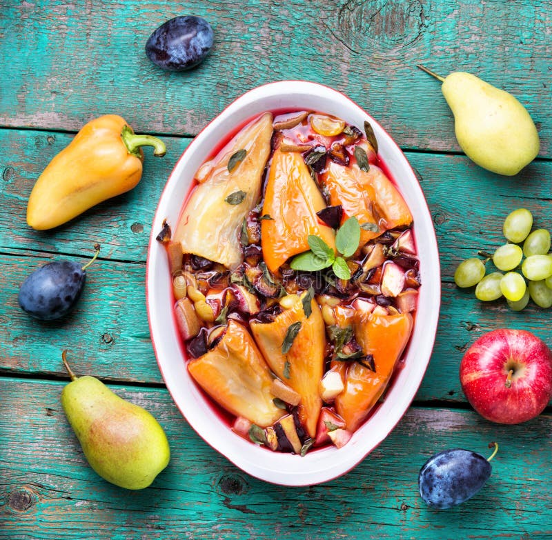 Pepper Stuffed With Summer Fruits Stock Image - Image of dinner ...