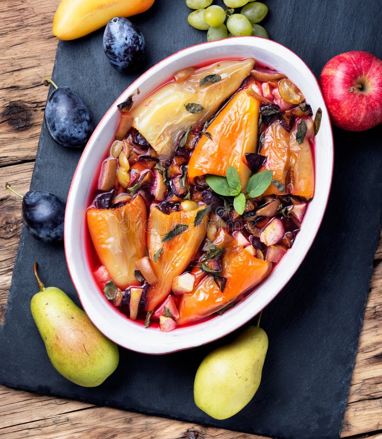 Pepper Stuffed with Summer Fruits Stock Photo - Image of baked, cuisine ...