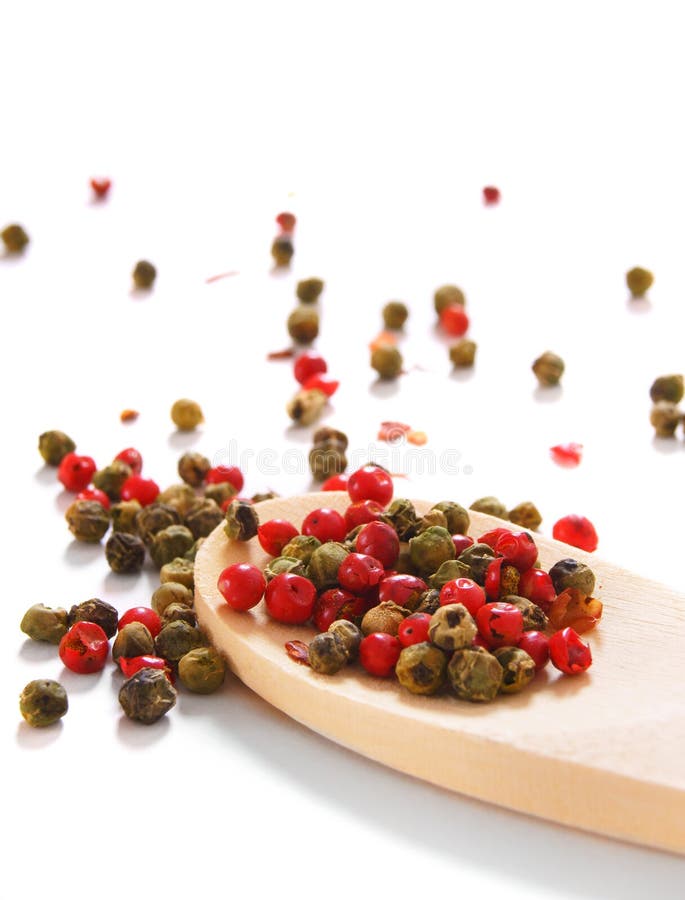 Pepper on wooden spoon stock photo. Image of asian, cooking - 39519988