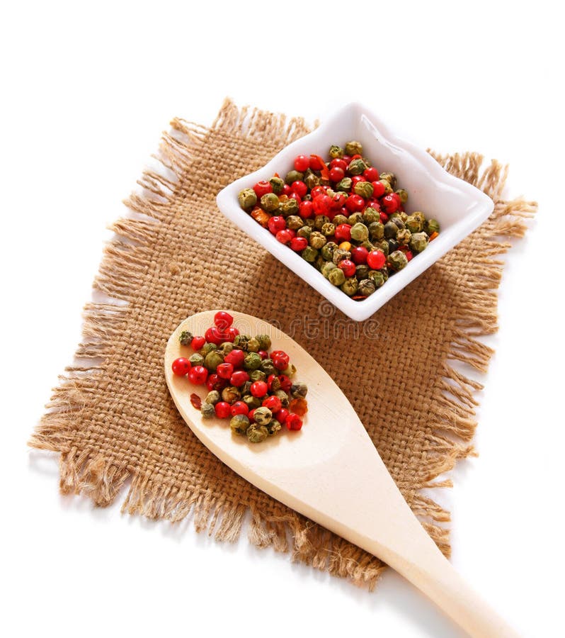 Pepper and wooden spoon. stock image. Image of organic - 39519975