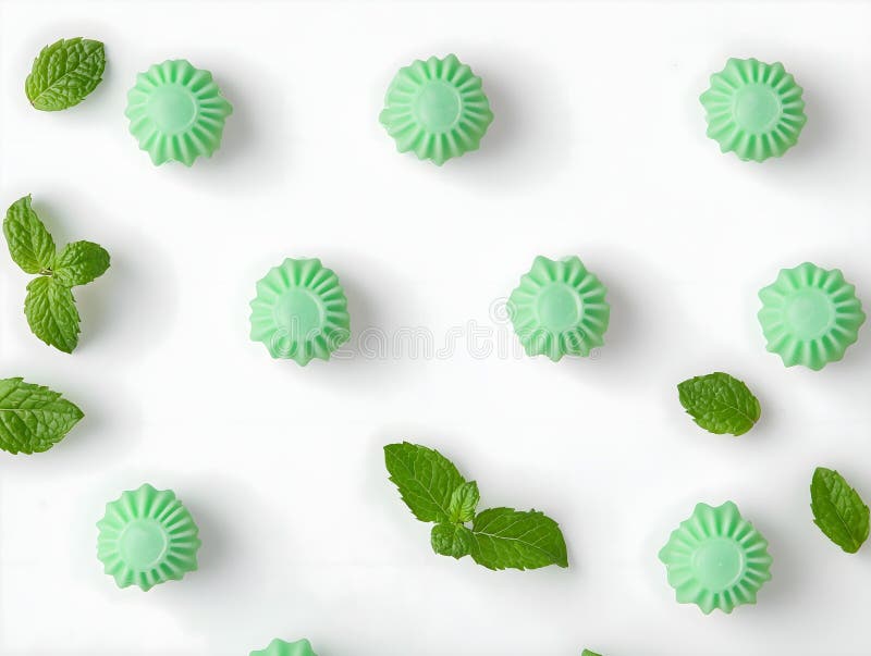 Peppermint Candies and Mint Leaves Arranged in a Repeating Pattern on a ...