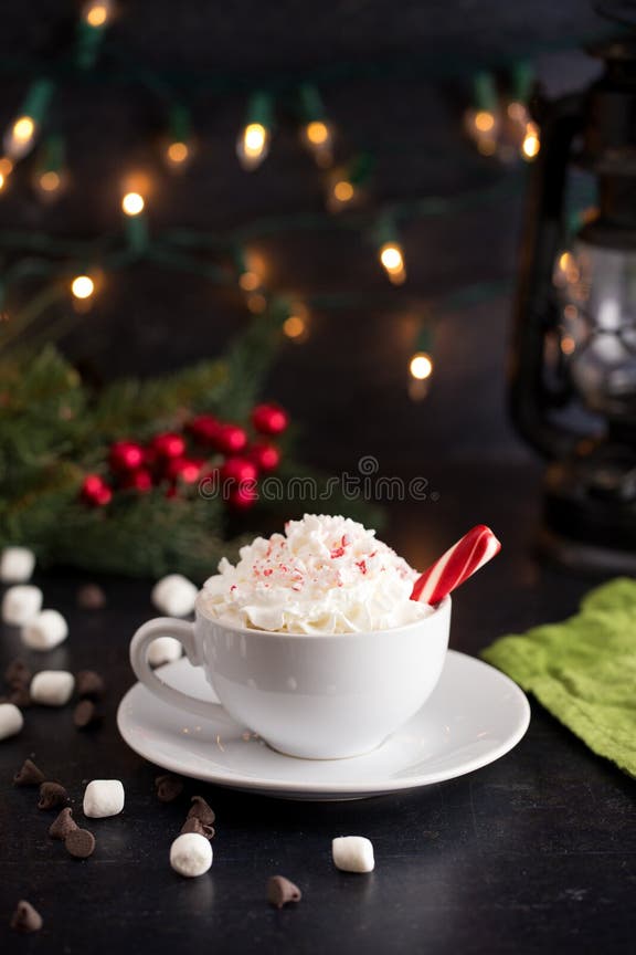 Peppermint Latte on a Table Set for the Holidays Stock Image - Image of ...