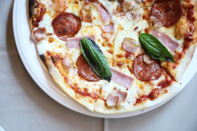 Pepperoni Bacon and Ham Pizza Stock Image - Image of dinner, pizza ...