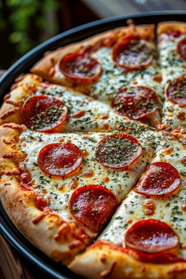 Pepperoni and Cheese Pizza in Pan. Generative AI Stock Photo - Image of ...