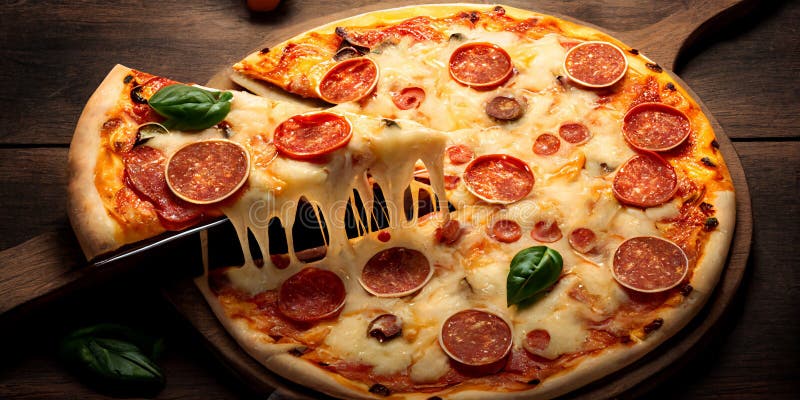 The Pepperoni Pizza and a Piece of Streched Cheese Pizza with AI ...