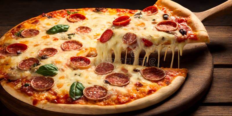 The Pepperoni Pizza and a Piece of Streched Cheese Pizza with AI ...