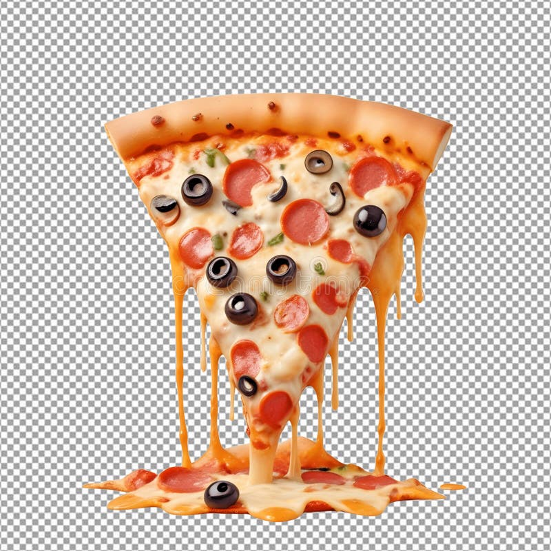 A Pepperoni and Olive Pizza Slice with Melted Cheese Dripping Down ...