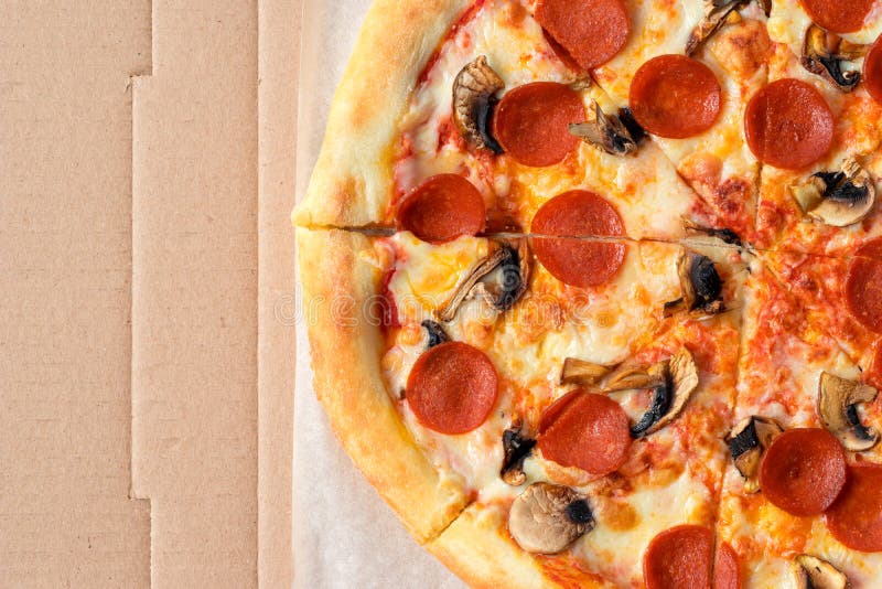 Pepperoni Pizza in a box stock image. Image of fastfood - 110781837