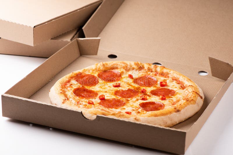 Pepperoni Pizza in Box Close Up Stock Photo - Image of deluxe, cuisine ...