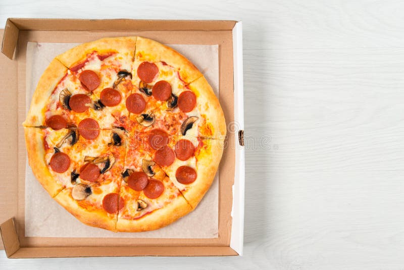 Pepperoni Pizza in a box stock photo. Image of italy - 110781894