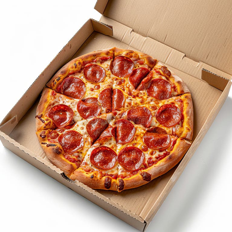Pepperoni Pizza in a Box on a White Background, Top View, for Menu ...