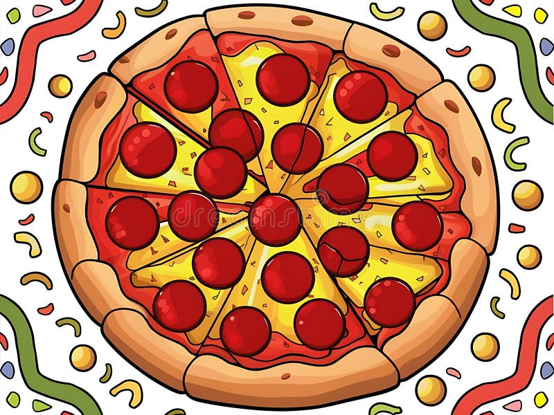 Pepperoni Pizza Coloring Page for Fun Activities Stock Illustration ...
