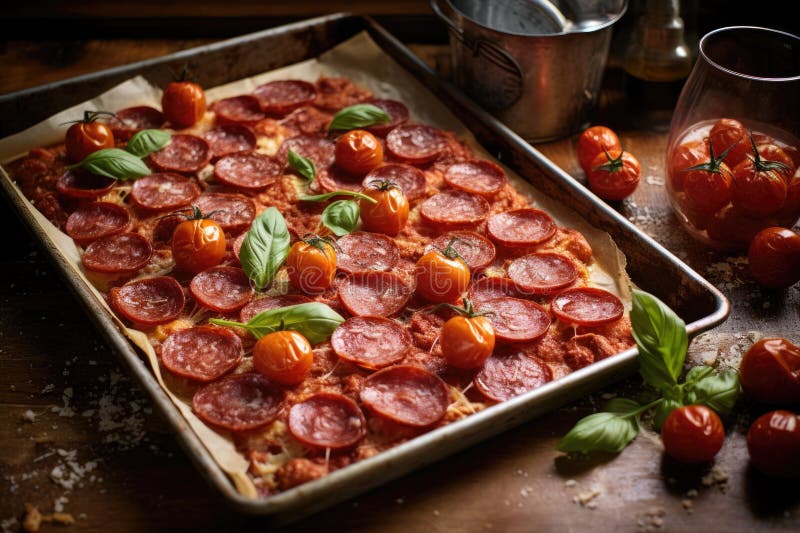 A Pepperoni Pizza with a Crisp Crust, Displayed on a Vintage Baking ...