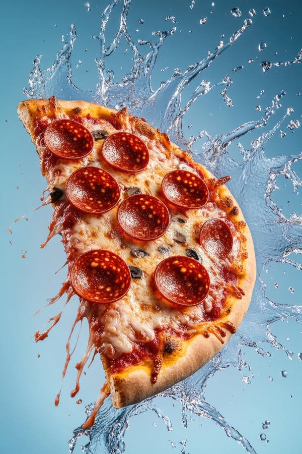 Pepperoni Pizza Exploding in Water Stock Photo - Image of water ...