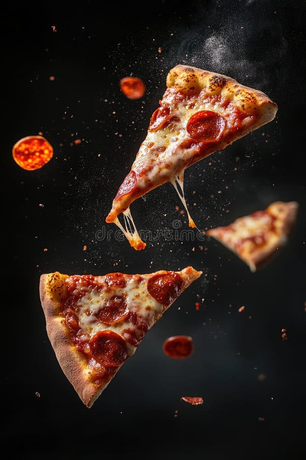 Pepperoni Pizza Falling stock photo. Image of motion - 377620124