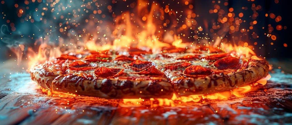 Pepperoni Pizza is on Fire and the Flames are Licking the Edge of the ...