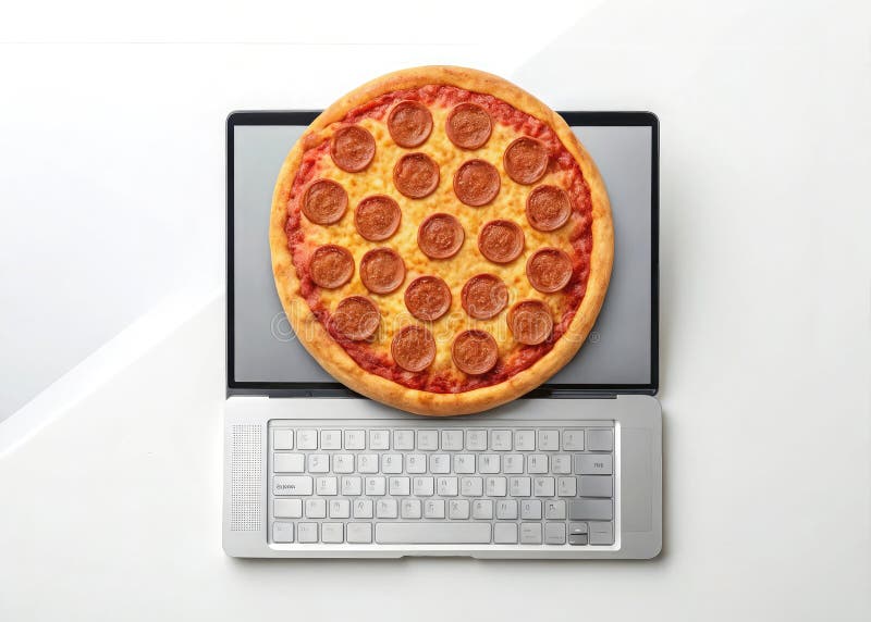 Pepperoni Pizza on Laptop Computer Stock Illustration - Illustration of ...