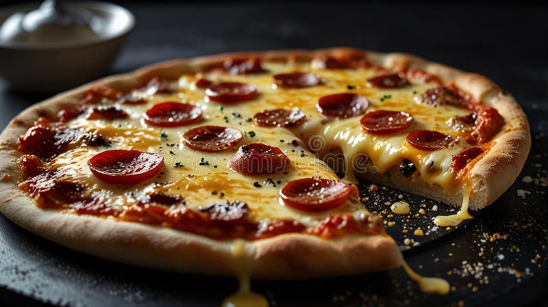 Pepperoni Pizza with a Missing Slice Oozing with Mozzarella Cheese on a ...