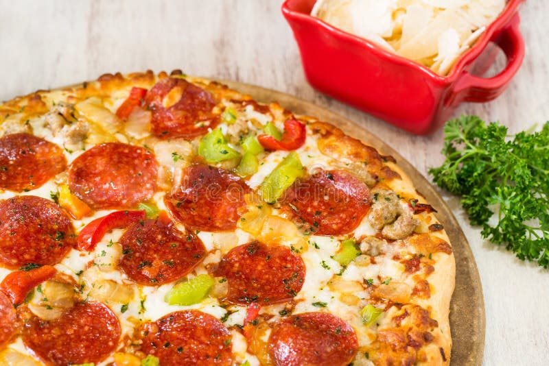Pepperoni Pizza With Parmesan Cheese Stock Image - Image of pepperoni ...