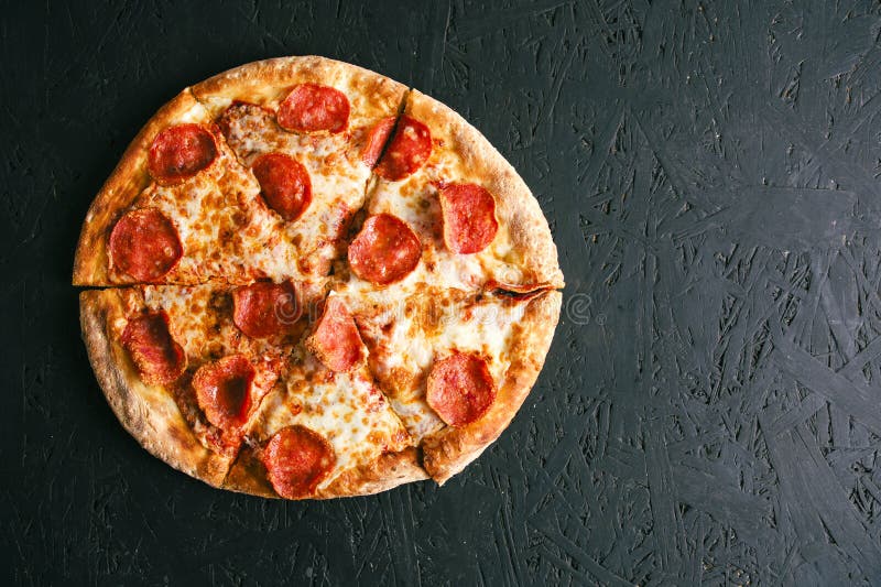 Pepperoni Pizza with Sausage Dark Background. Stock Image - Image of ...
