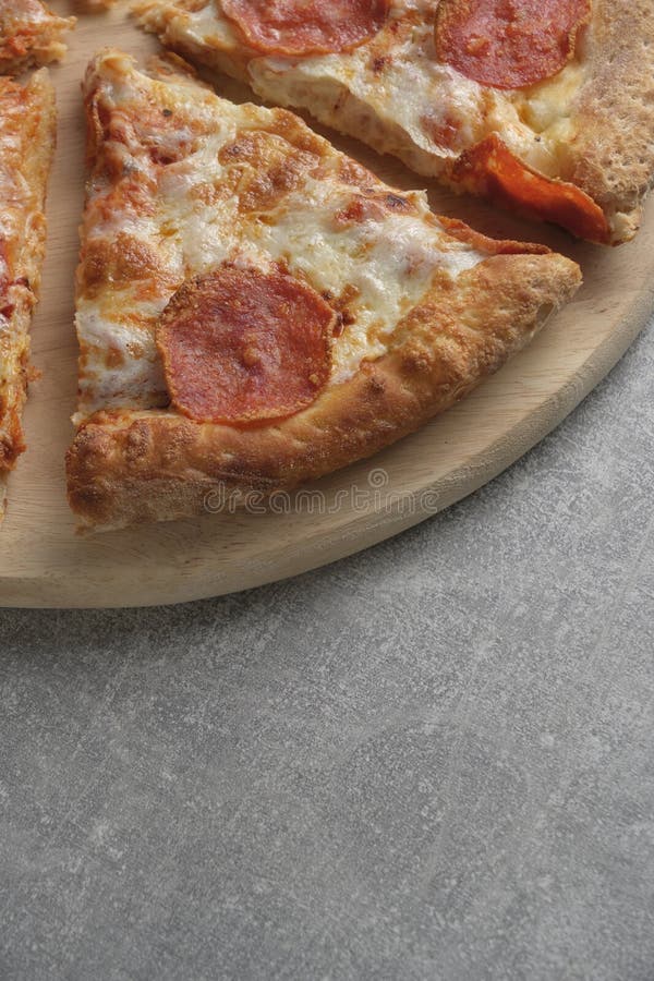 Pepperoni Pizza with Sausage Gray Concrete Background. Stock Image ...