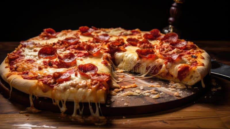 Pepperoni Pizza with a Slice Missing Stock Illustration - Illustration ...