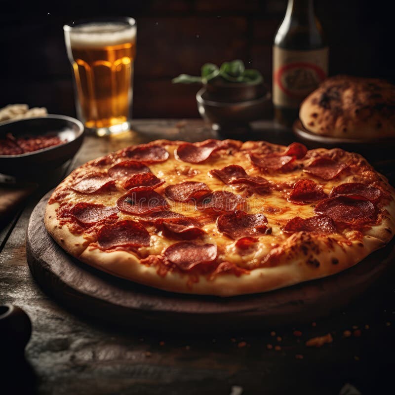 Pepperoni Pizza on Stone in Rustic Pub. Generative AI Stock ...
